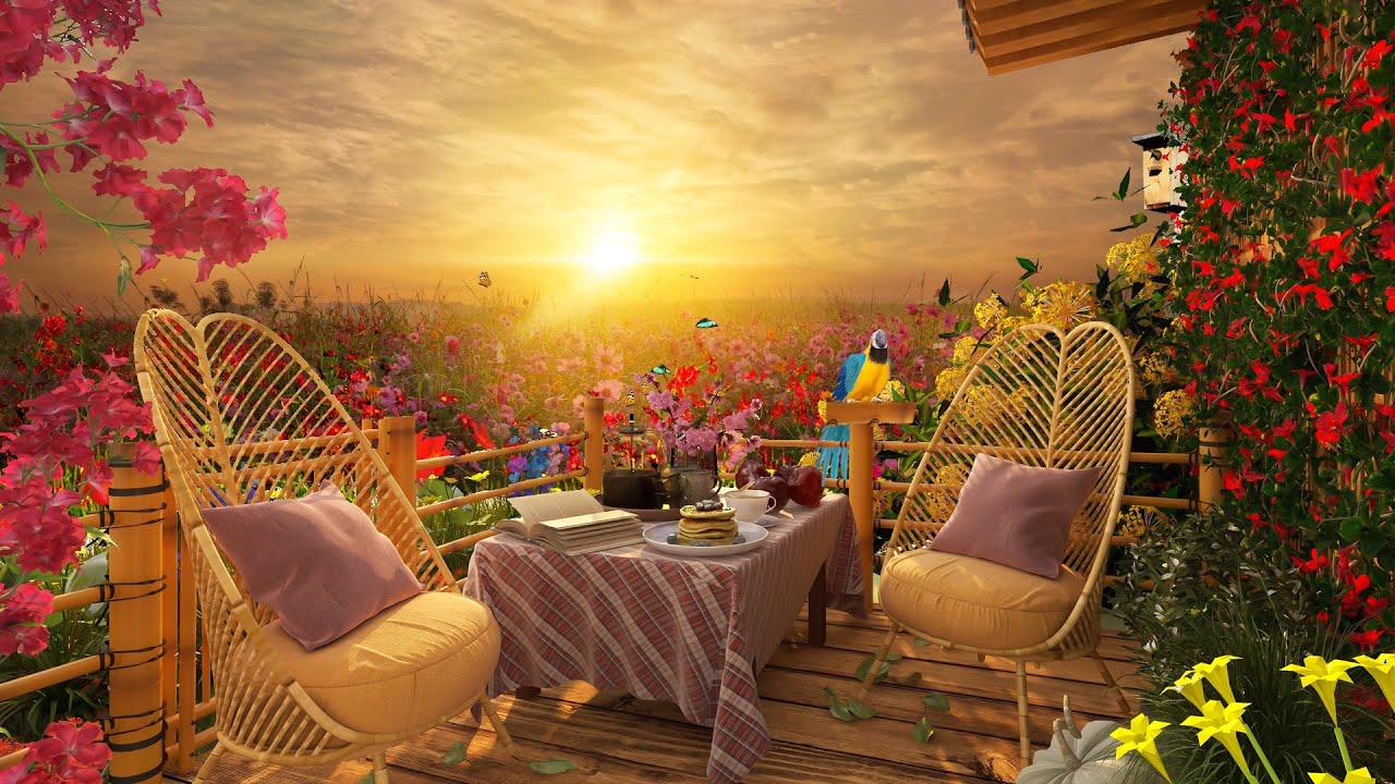 Spring Day in Cozy Terrace Ambience with 24 hours Relaxing Forest Birds ...