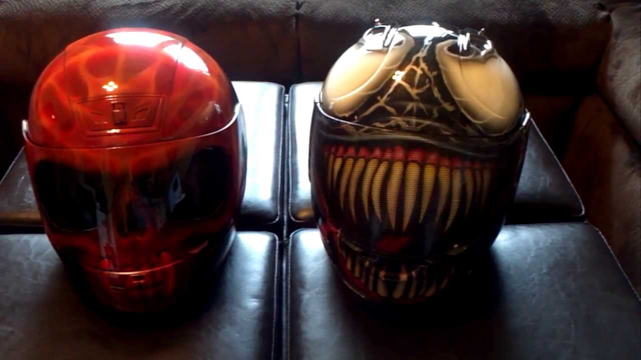 Custom Painted Flaming Skull and Venom Airbrushed helmets by Airgraffix ...