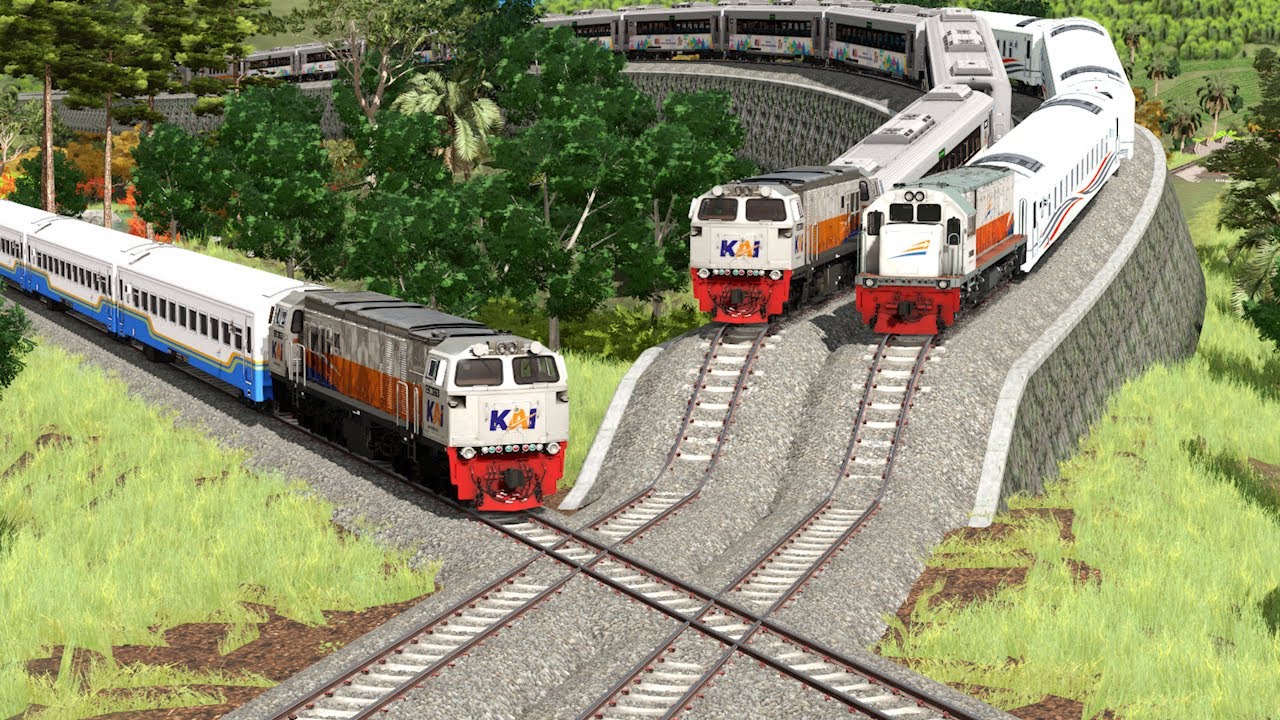 Kereta Api Silang Lewat Rel Beda Tinggi | Cross Train Through High ...