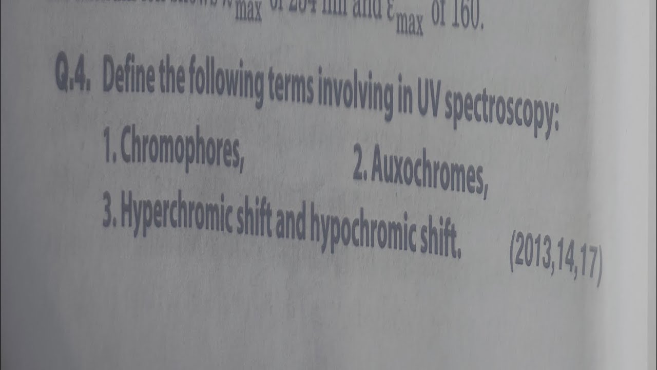 Define The Involving In Uv Spectroscopy 1 Chromophores 3 Hyperchromic Shift And Hypochromic
