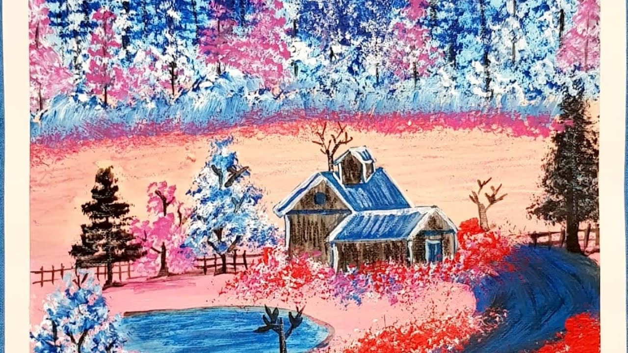 *011 | Canvas Painting | Winter season | Scenic view | Step by Step for ...