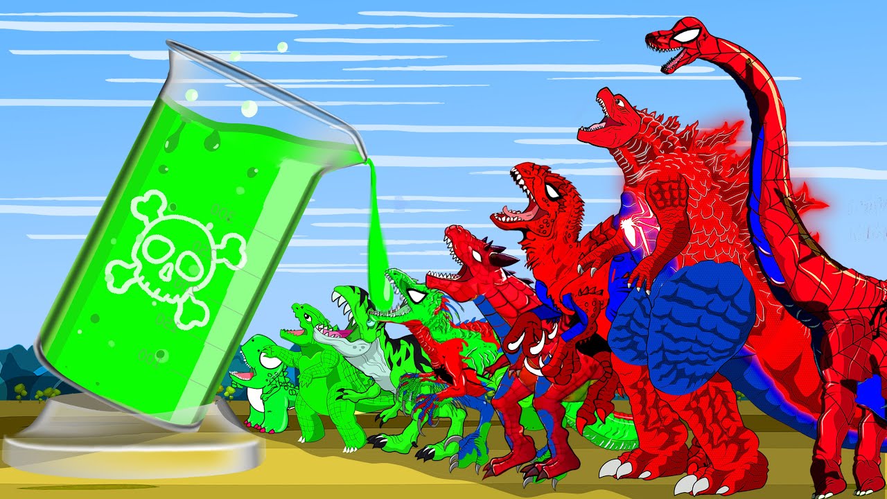 RADIOACTIVE ENERGY vs SPIDER DINOSAUR BRACHIOSAURUS, T-REX, MOSASAURUS ...