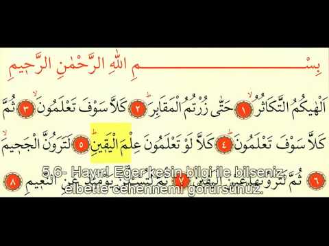 Tekasur Suresi - Türkçe Mealli Ok Takipli