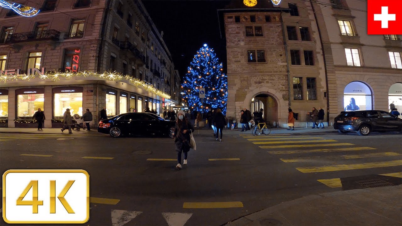 Main shopping streets in Geneva, Switzerland (Night Walk) | Autumn 2021 ...