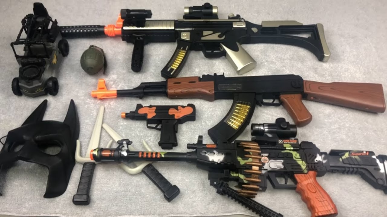 Box of Toys Realistic Toy Guns Machine Guns Batman Mask - YouTube