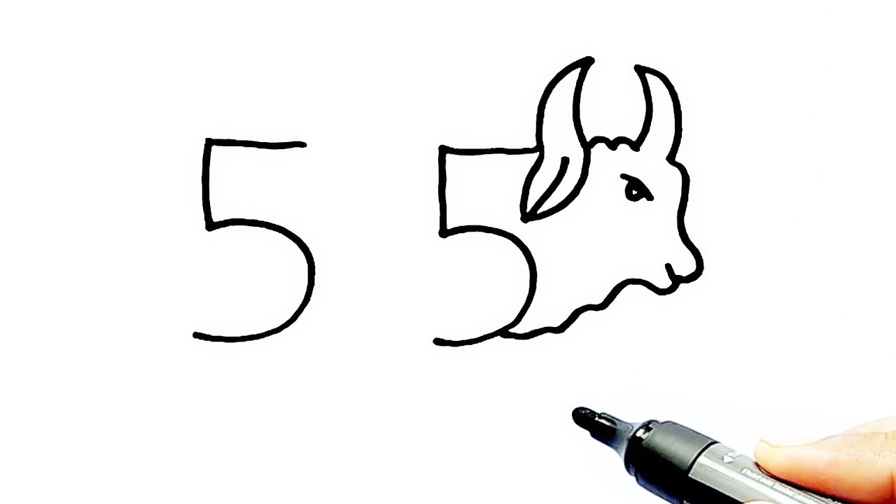 How to draw Cow with number 55 | Cow drawing tutorial for beginners ...