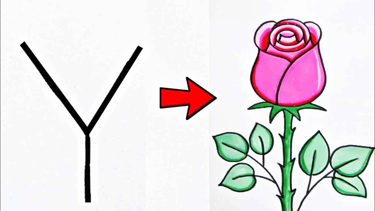 ROSE Drawing Easy | How to Draw a Rose step by step | number drawing ...
