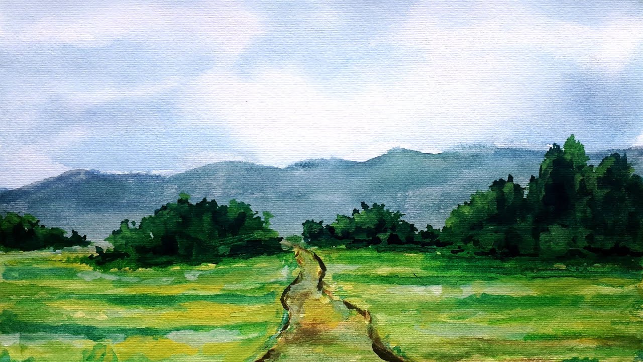 EASY watercolor landscape for beginners - YouTube