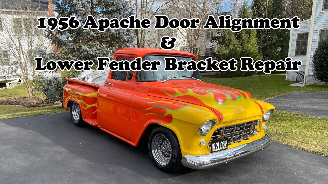 1956 Chevy 3100 door alignment / lower fender mount repair - YouTube