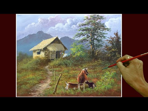 Acrylic Landscape Painting in Time-lapse / Goats in the Farm ...