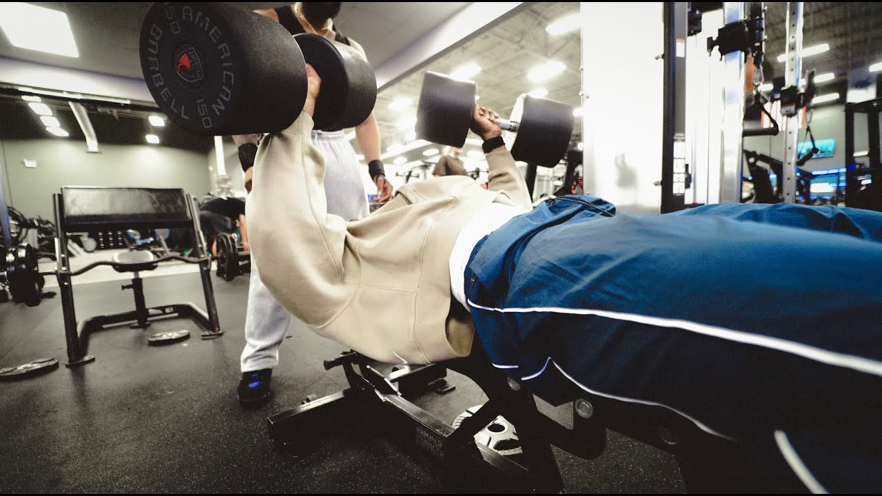First Time 150lbs Dumbbell Bench Press | Ego Lifting | Chest Push Day ...