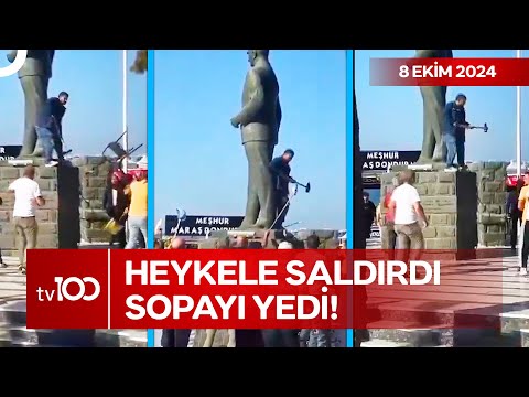Ayvalık’ta Atatürk heykeline balyozlu saldırı | tv100 Ana Haber