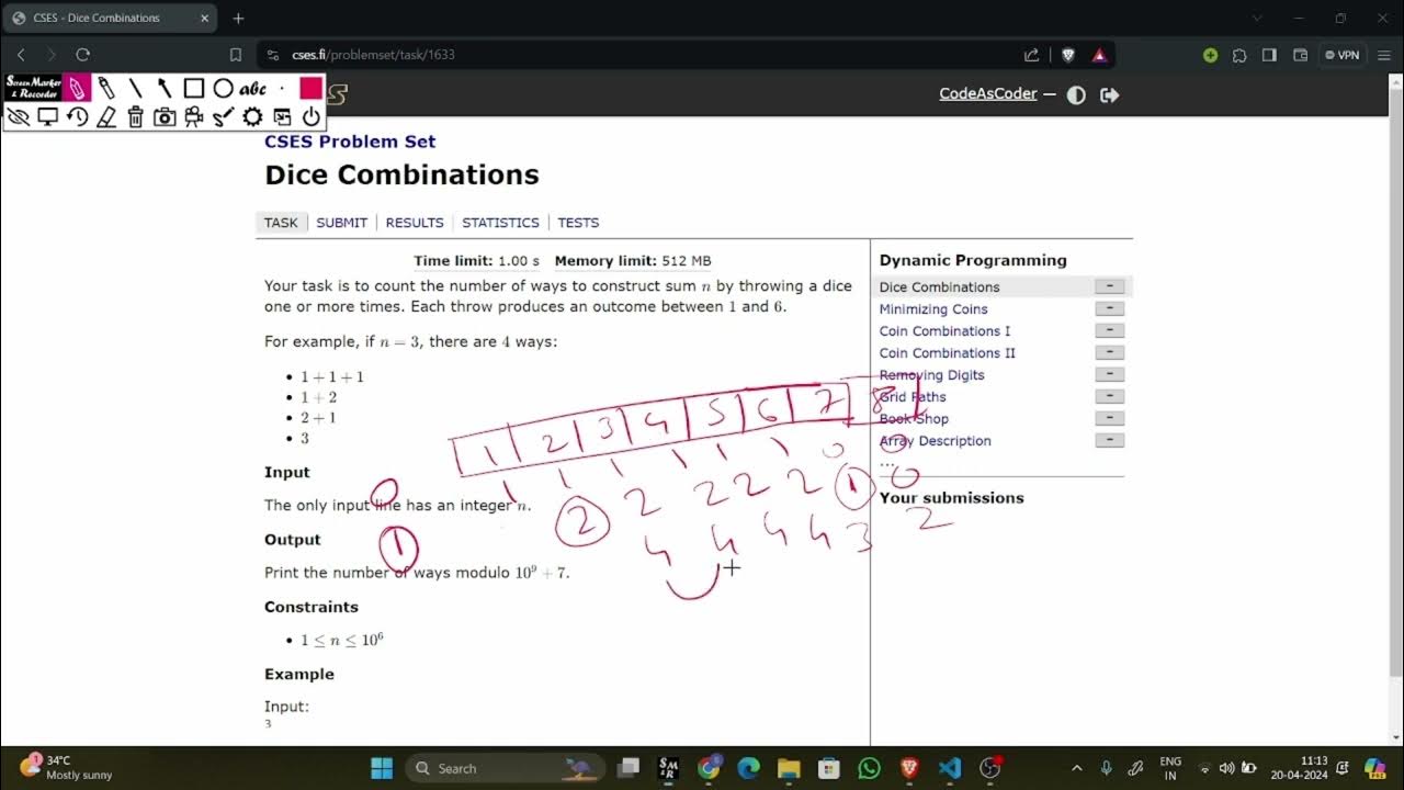 Dice Combinations | CSES Problem Set - YouTube