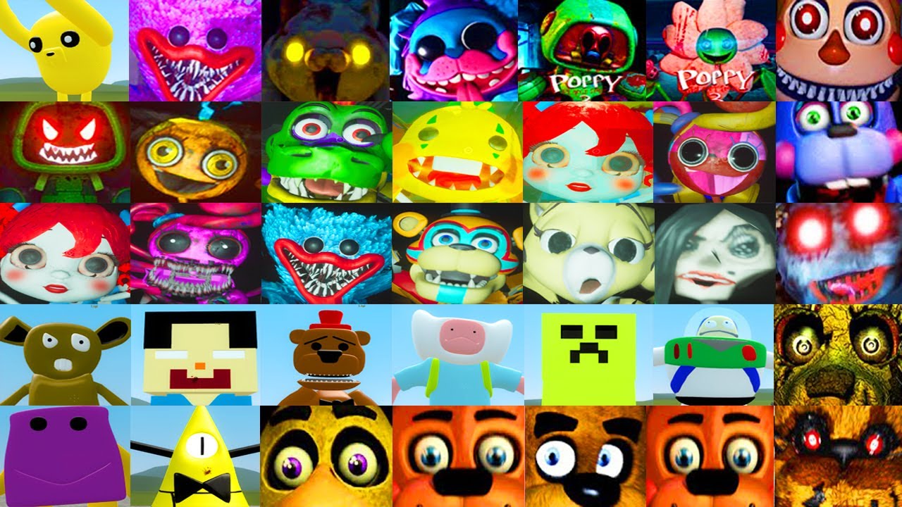 ALL NEW JUMPSCARES in Poppy Playtime Chapter 2 VS Garry's Mod VS Five ...