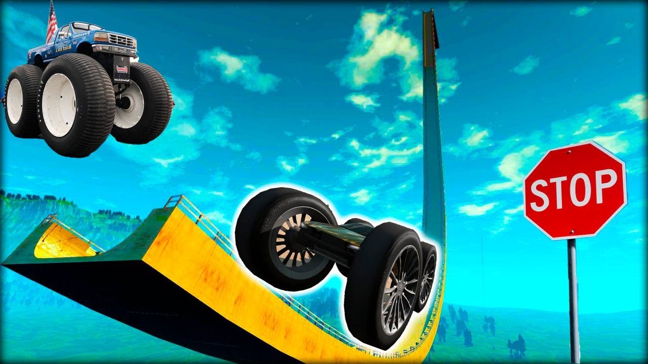 Cars vs Giant Ramp #1 BeamNG Drive - YouTube