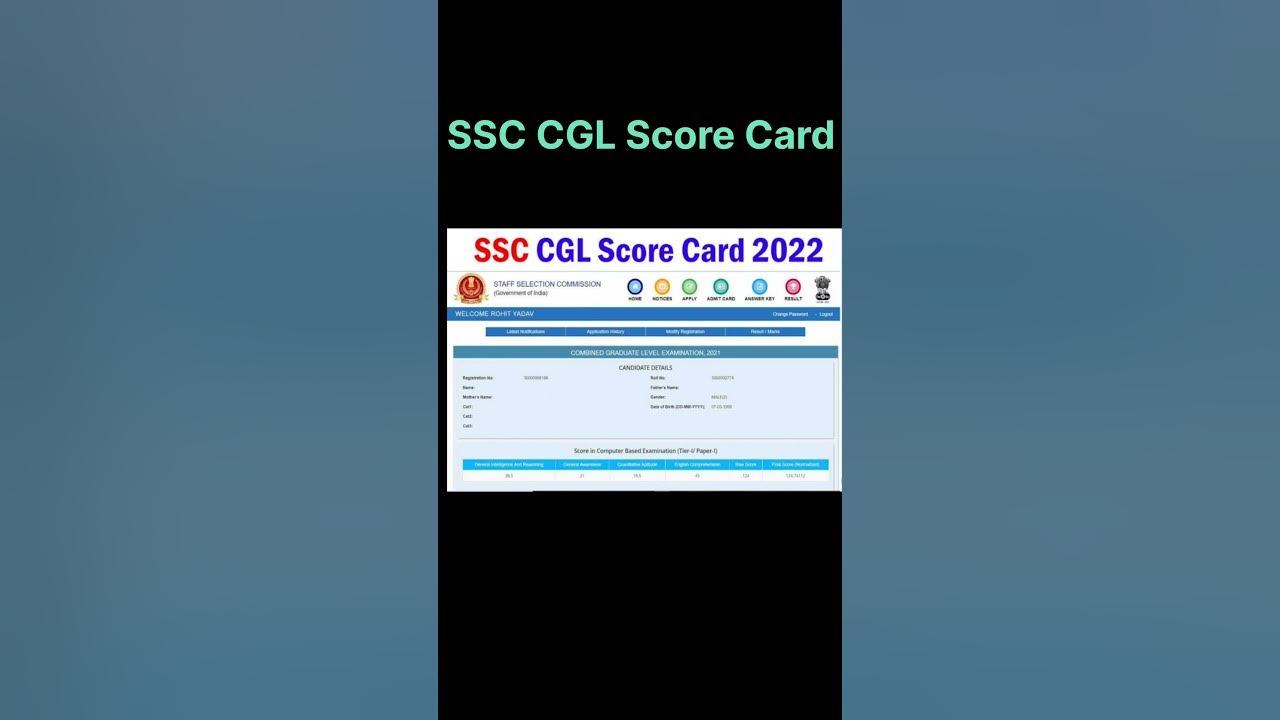 SSC CGL Score Card 2022 | #SSC_CGL_Score #viral_shorts #short #ssc #cgl - YouTube