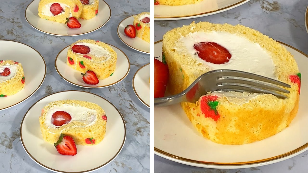 This Strawberry Swiss Roll is the berry best!! So Yummy - YouTube
