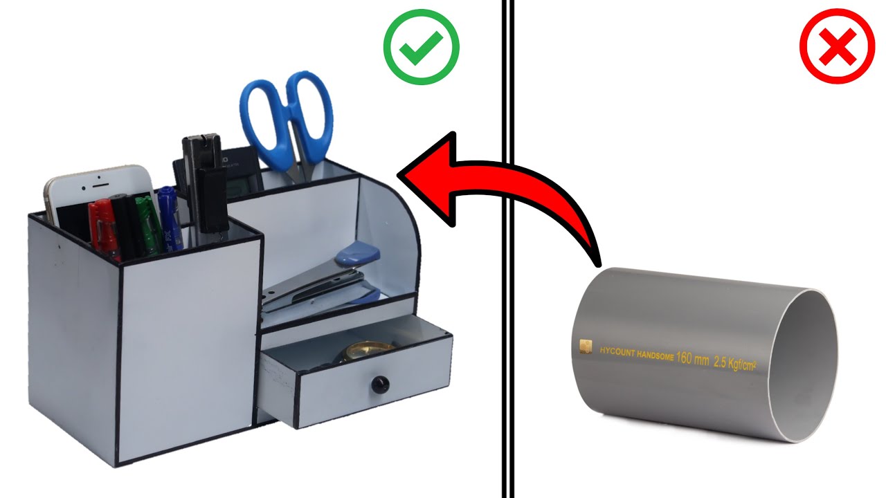 how to make a desktop organiser using PVC pipe | creative idea with PVC ...
