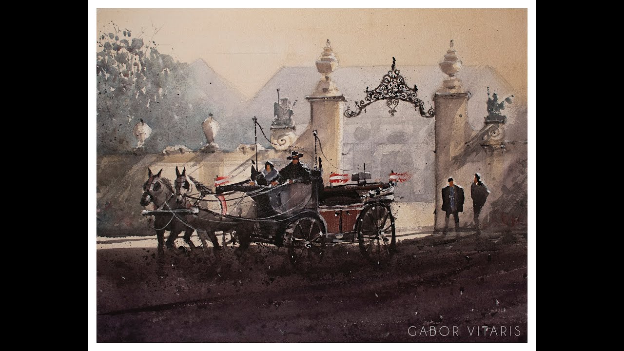 Watercolor Painting Time Lapse 029 - Halbturn Castle & Lipizzaner ...