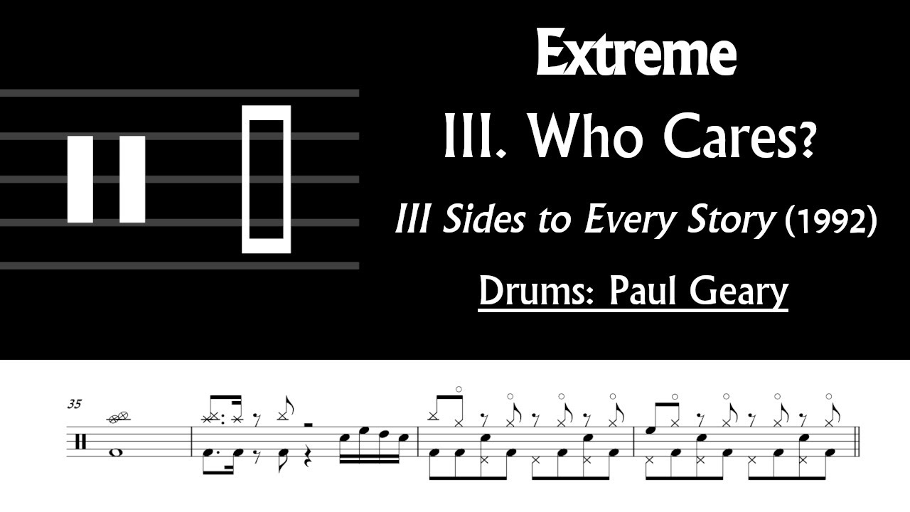 Extreme - III. Who Cares?: Drum Sheet Music Transcription - YouTube