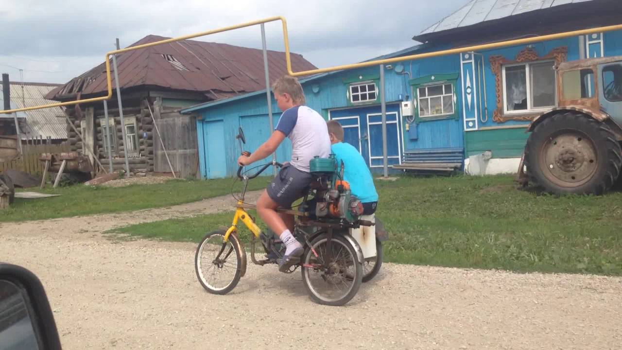 велосипед с мотором от бензопилы - YouTube