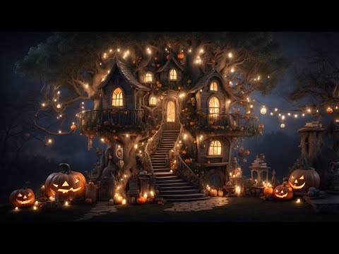 Autumn Tree House in Magical Forest Ambience | Night Ambience Sounds ...