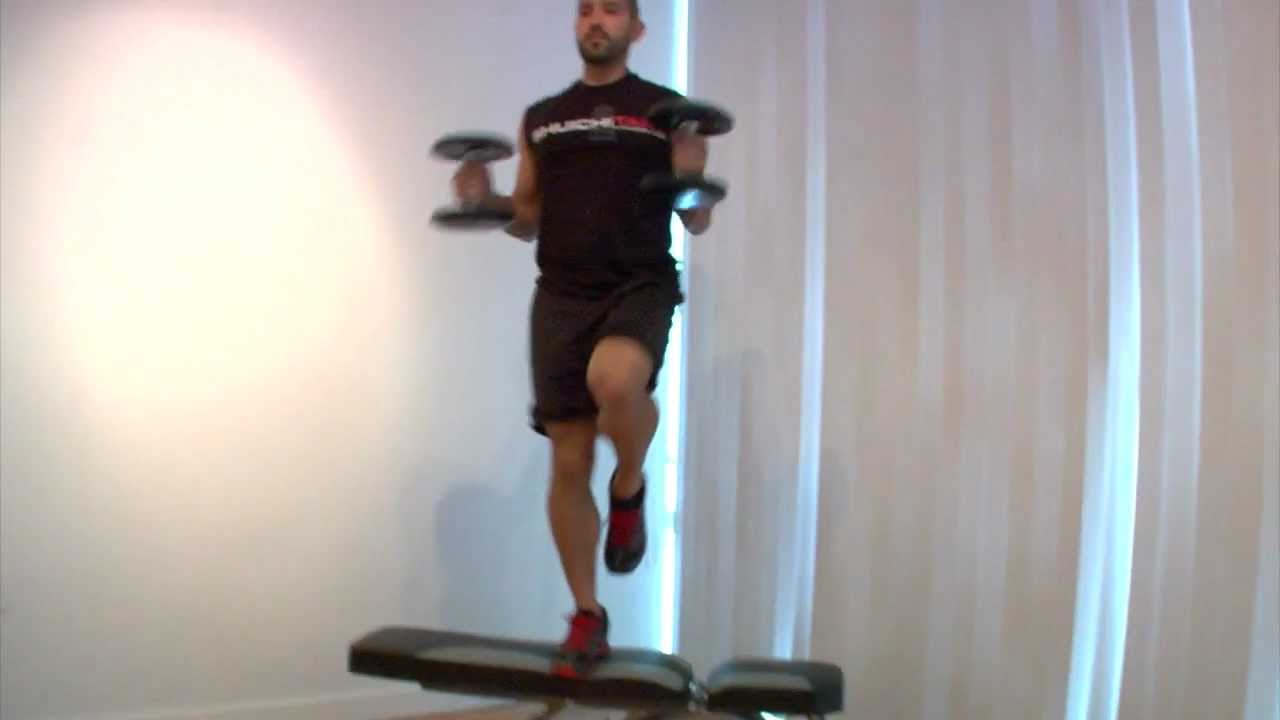 Dumbbell Step Ups with Bicep Curl: Full Body Exercise-Legs, Arms, Core ...