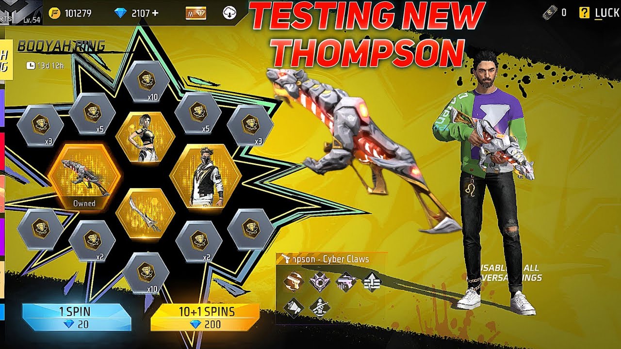 NEW CYBER CLAWS THOMPSON GUN SKIN TESTING | GUN TESTING FREE FIRE ...