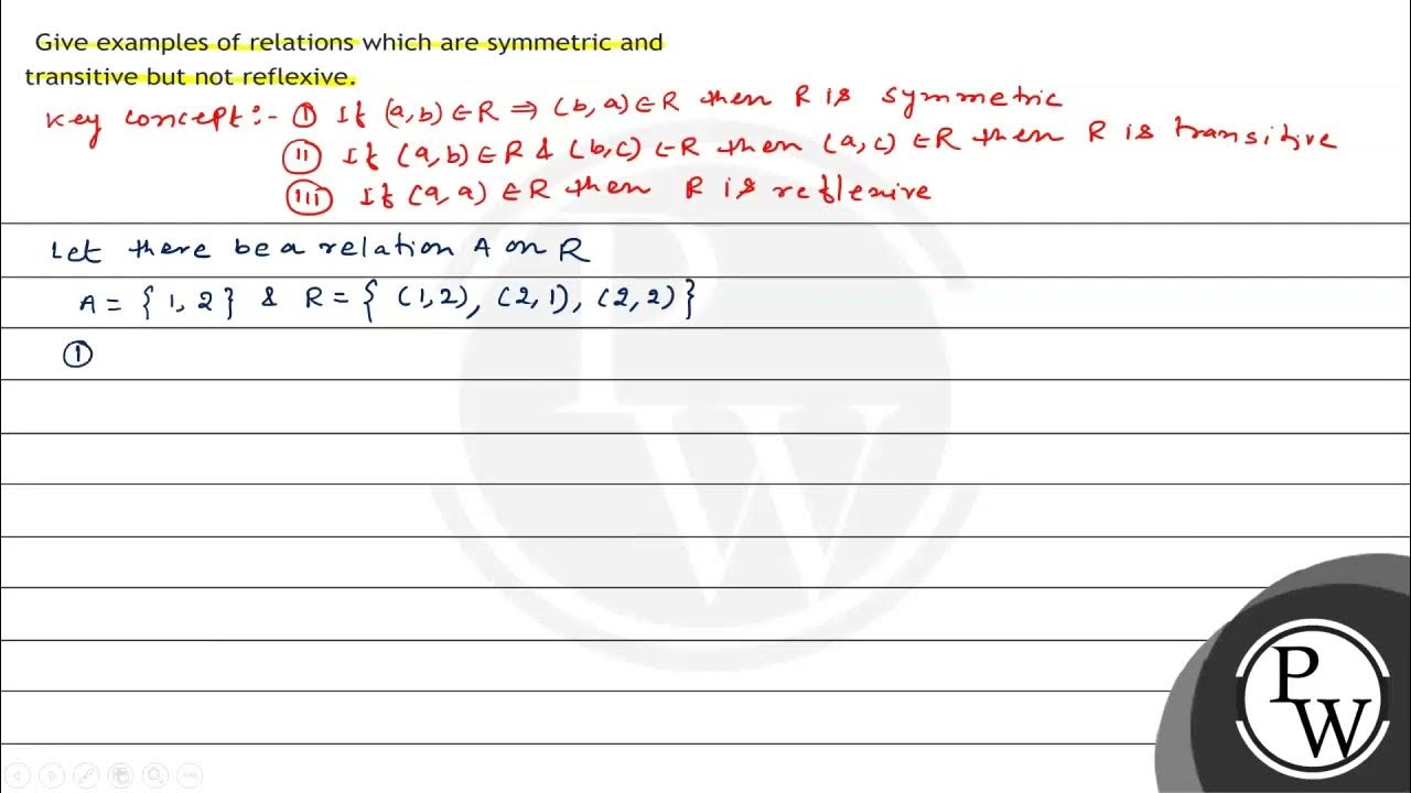 Give examples of relations which are symmetric and transitive but not reflexive. - YouTube