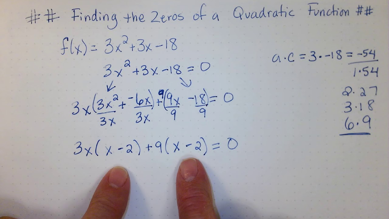 Finding the Zeros of a Quadratic Function - YouTube