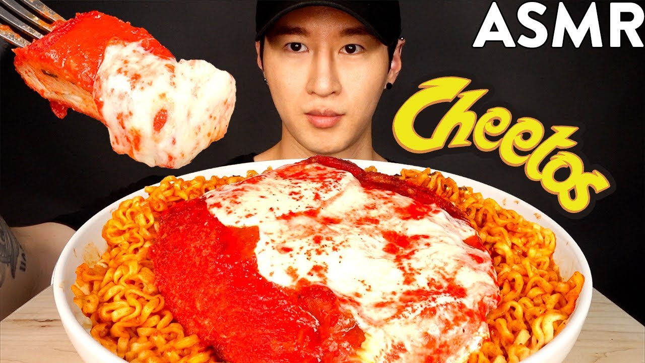 ASMR HOT CHEETOS CHICKEN PARMESAN & SPICY FIRE NOODLES (No Talking ...