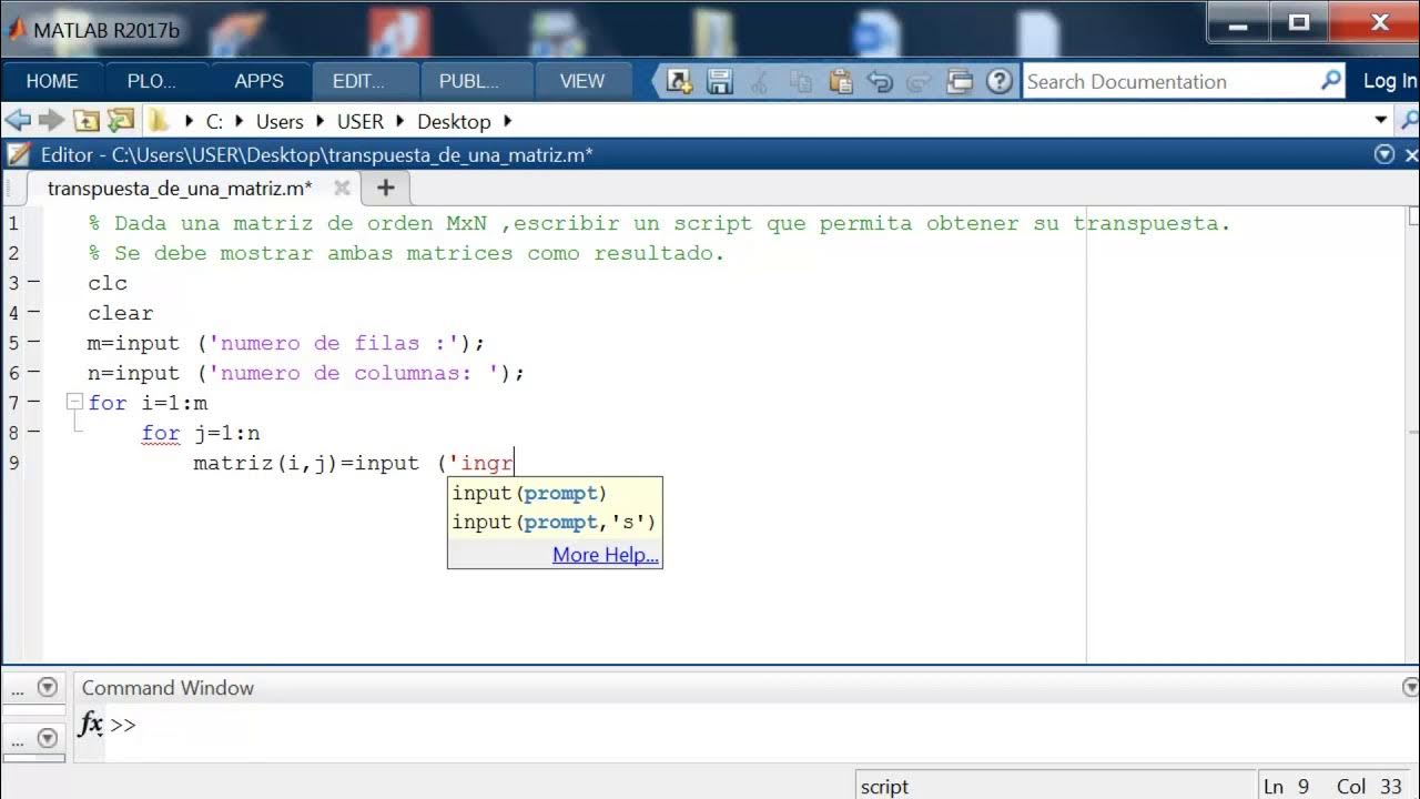 TRANSPUESTA DE UNA MATRIZ EN MATLAB - YouTube