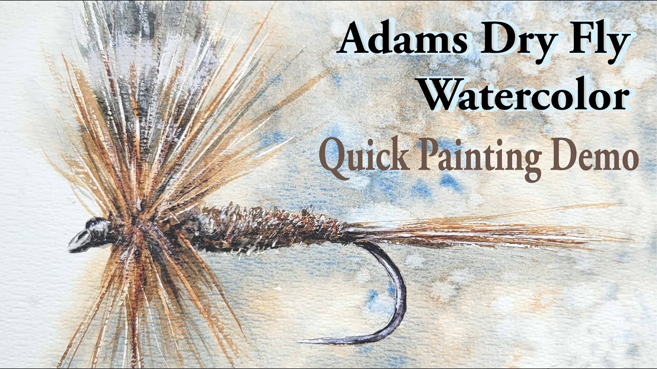 Adams Dry Fly Watercolor Painting, Painting demo instruction of a classic trout fishing fly ...