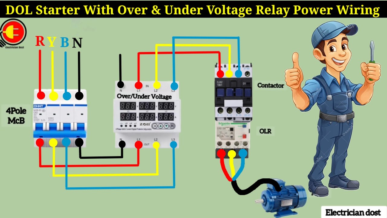 DOL Starter With Over & Under Voltage Relay Power Wiring diagram ...