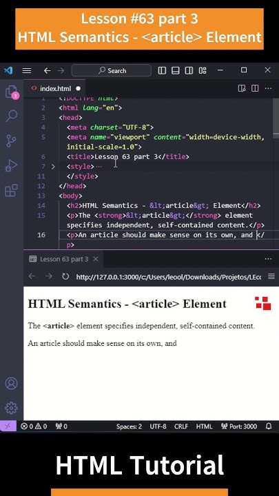 Html Tutorial Lesson 63 Html Semantics Article Element Part 3 Shorts Html Htmltutorial
