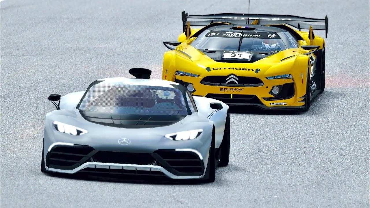 Mercedes-AMG Project One vs Citroen Vision GT Gran Turismo at Brands ...