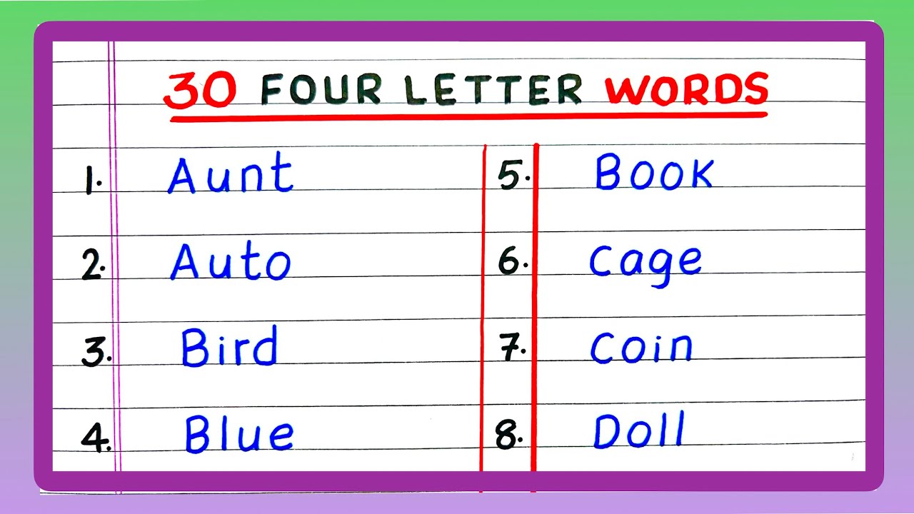 30 Four Letter Words | Four Letter Words | in English - YouTube