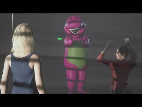 Barney the Dinosaur abducts Sherry Birkin Resident Evil 2 PC mod cleaner version