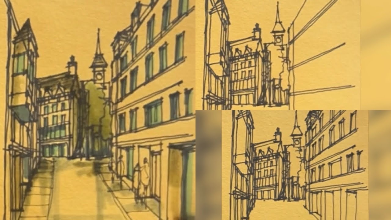 How I Sketch This Street Perspective with Old Buildings #art #drawing # ...