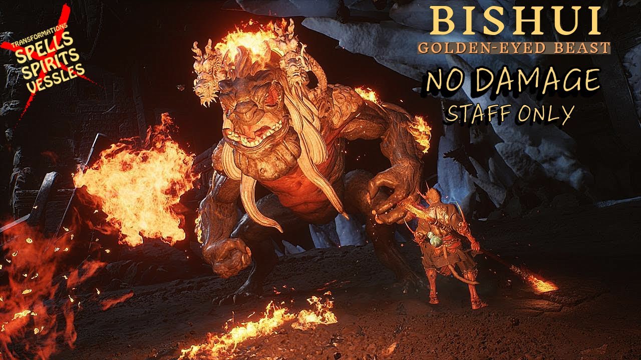 Black Myth: Wukong - Bishui Golden-Eyed Beast NO DAMAGE using Staff ...