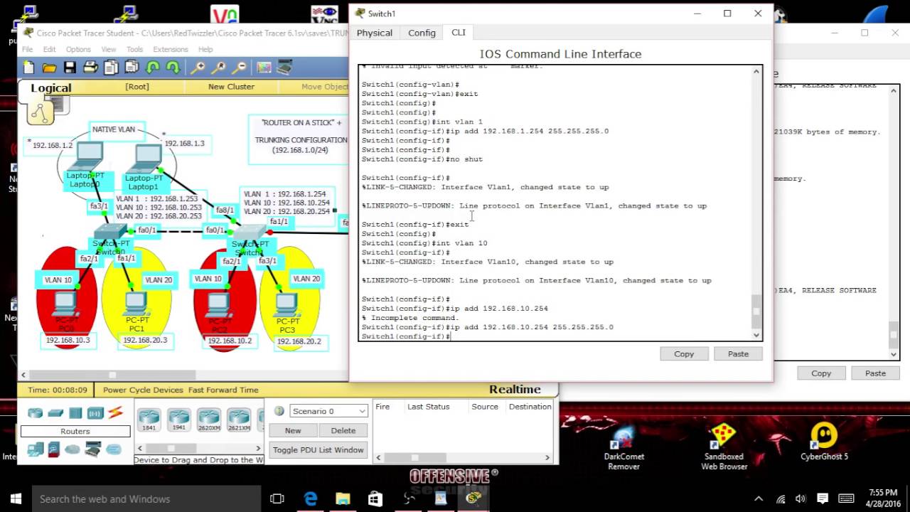 Packet Tracer: Vlan, Trunking & Router on a stick configuration - YouTube