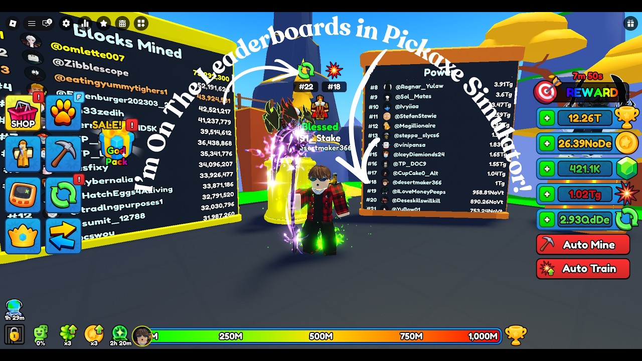 I Got On The Leader Boards In Pickaxe Simulator!! - YouTube