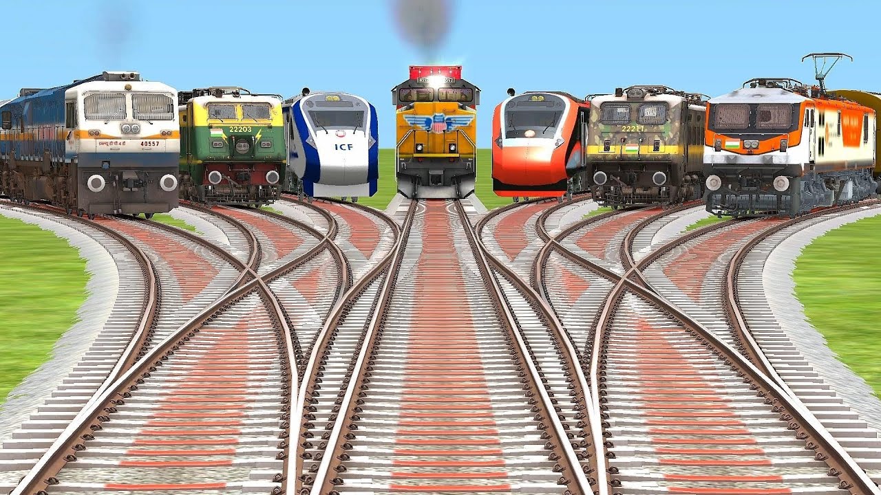 7 TRAINS CROSSINGS FROM CURVED ANIMATED RAILROAD TRACKS GAMEPLAY# ...