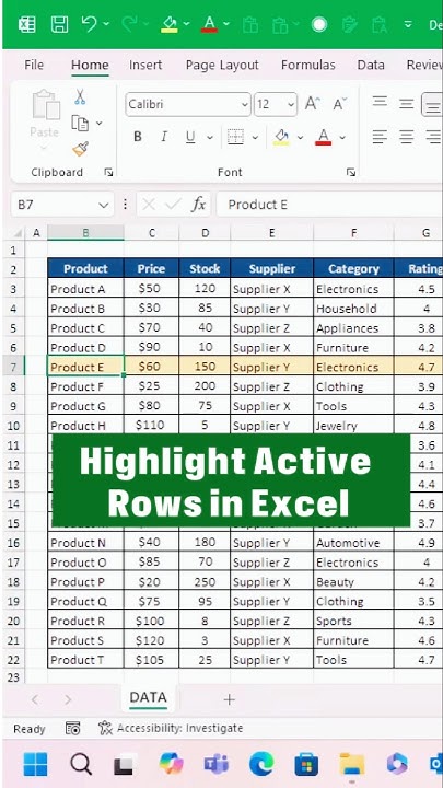 How To Highlight The Active Rows In Excel #shorts #exceltips #exceltricks - YouTube