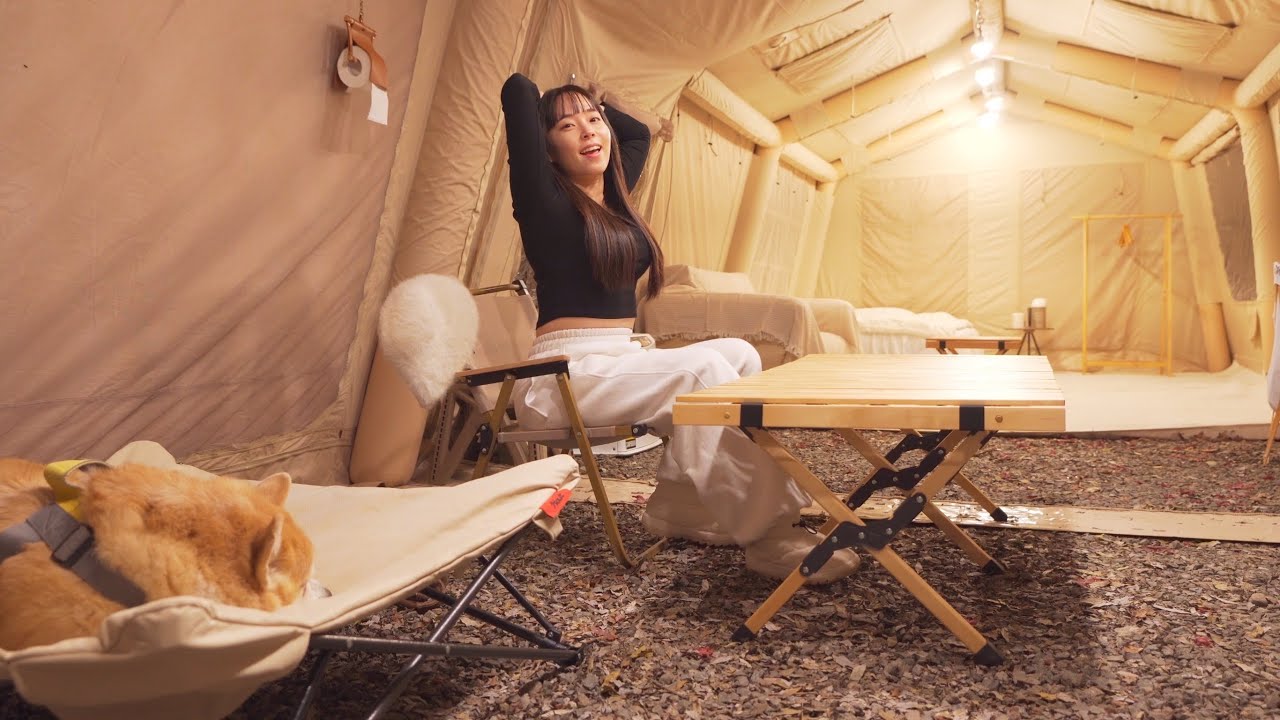 [SUB] I Set Up A Large Long-term Camping Setting With 100kg Inflatable ...