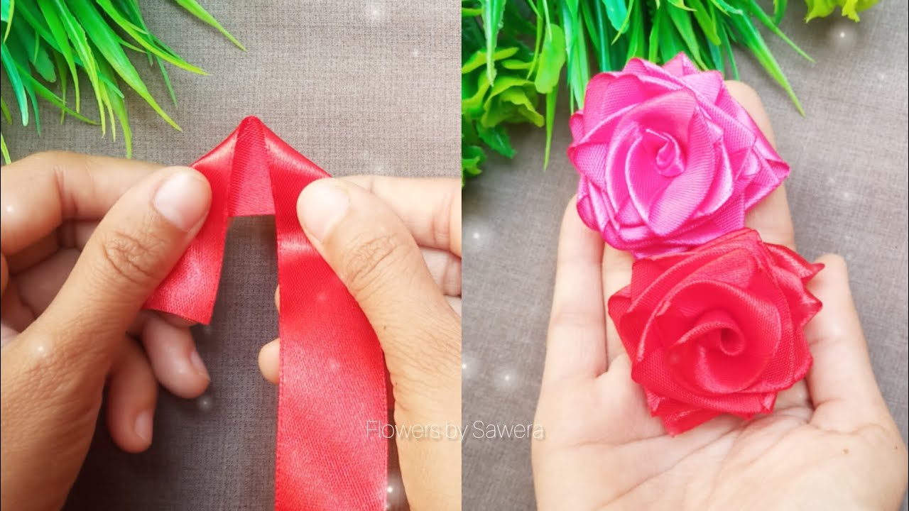 DIY Ribbon Rose Making - How to Make Easy Red Ribbon Rose - Ribbon Rose ...
