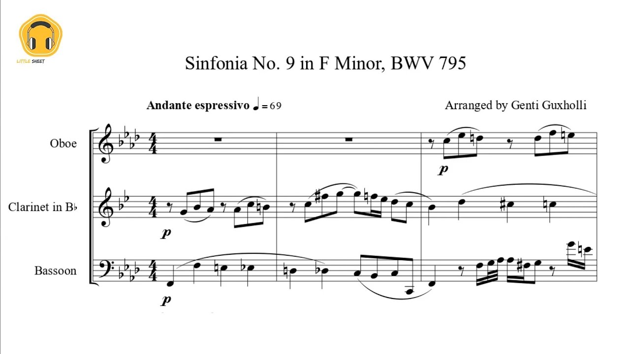 Sinfonia No. 9 in F Minor, BWV 795 (Woodwind Trio/Sheets) - YouTube