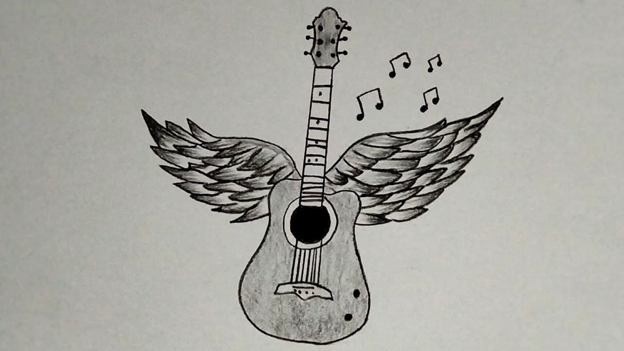 How to draw a beautiful guitar with wings | Step by step easy drawing ...