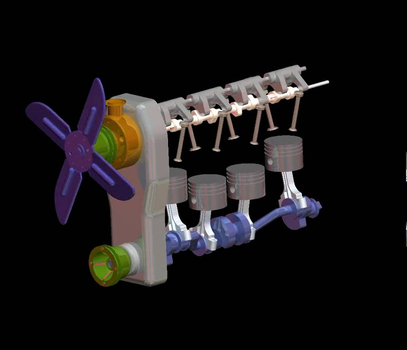 4-cylinder engine animation in Pro Engineer - YouTube