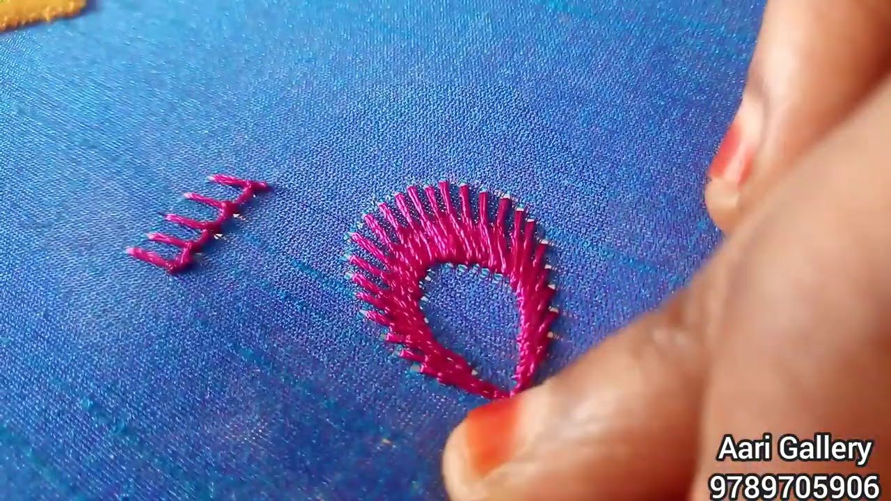 Aari work class #9|aari feather stitch |aari striped button hole stitch ...